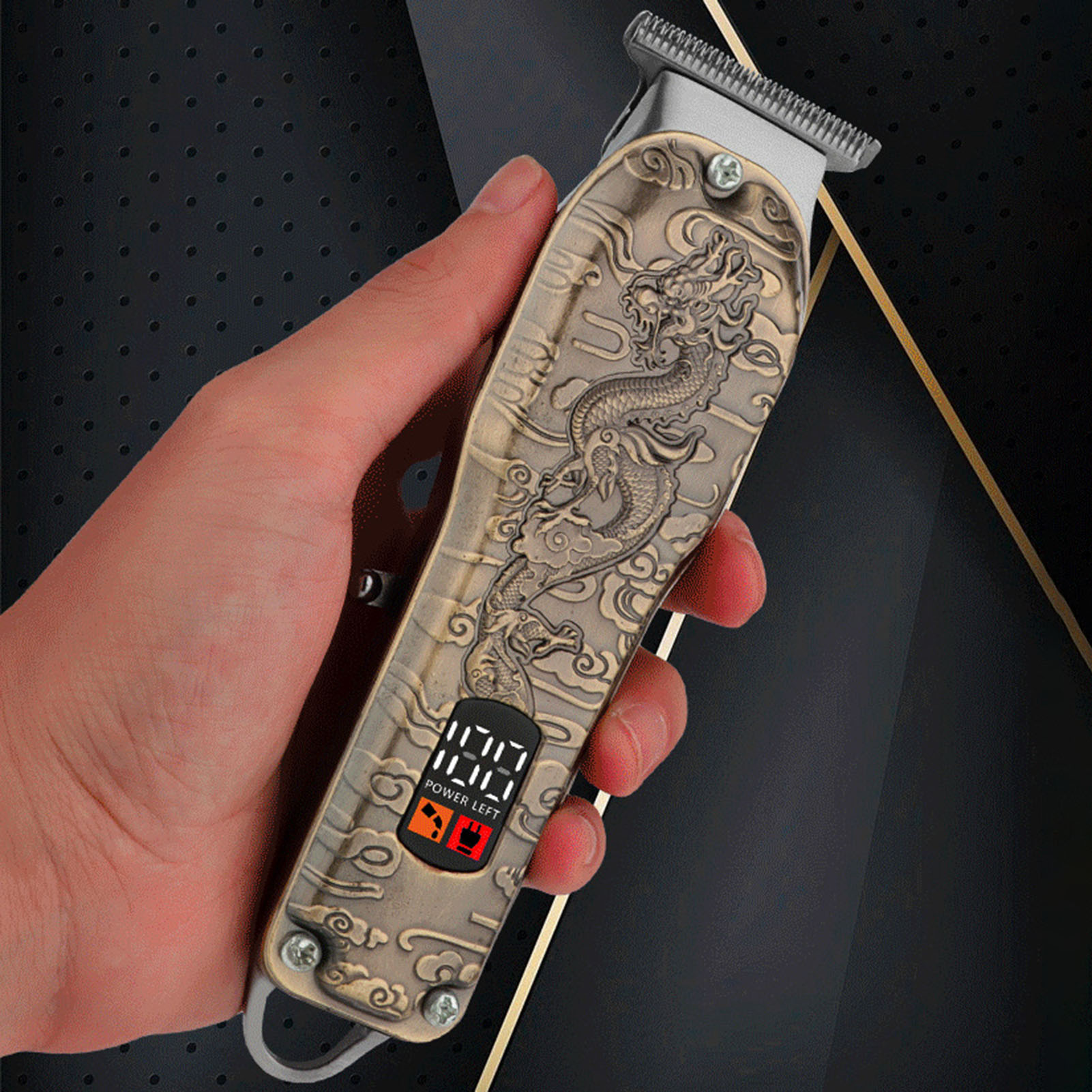 HIENA All Metal Electric Hair Clipper with Golden Dragon Digital ...