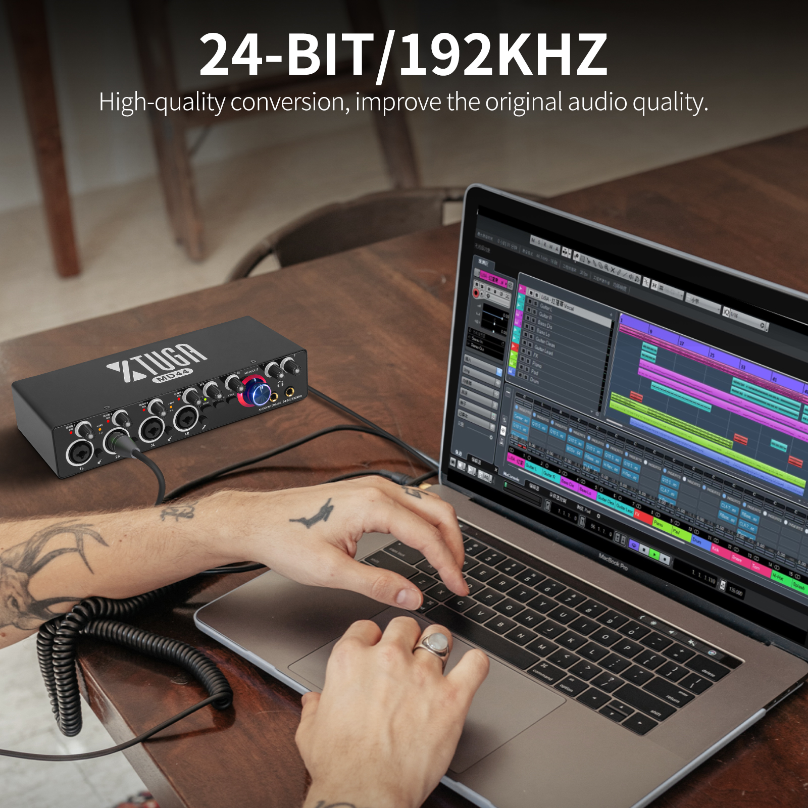 XTUGA MD44 4 Channel Professional Audio Interface Stereo/Mono USB Sound ...