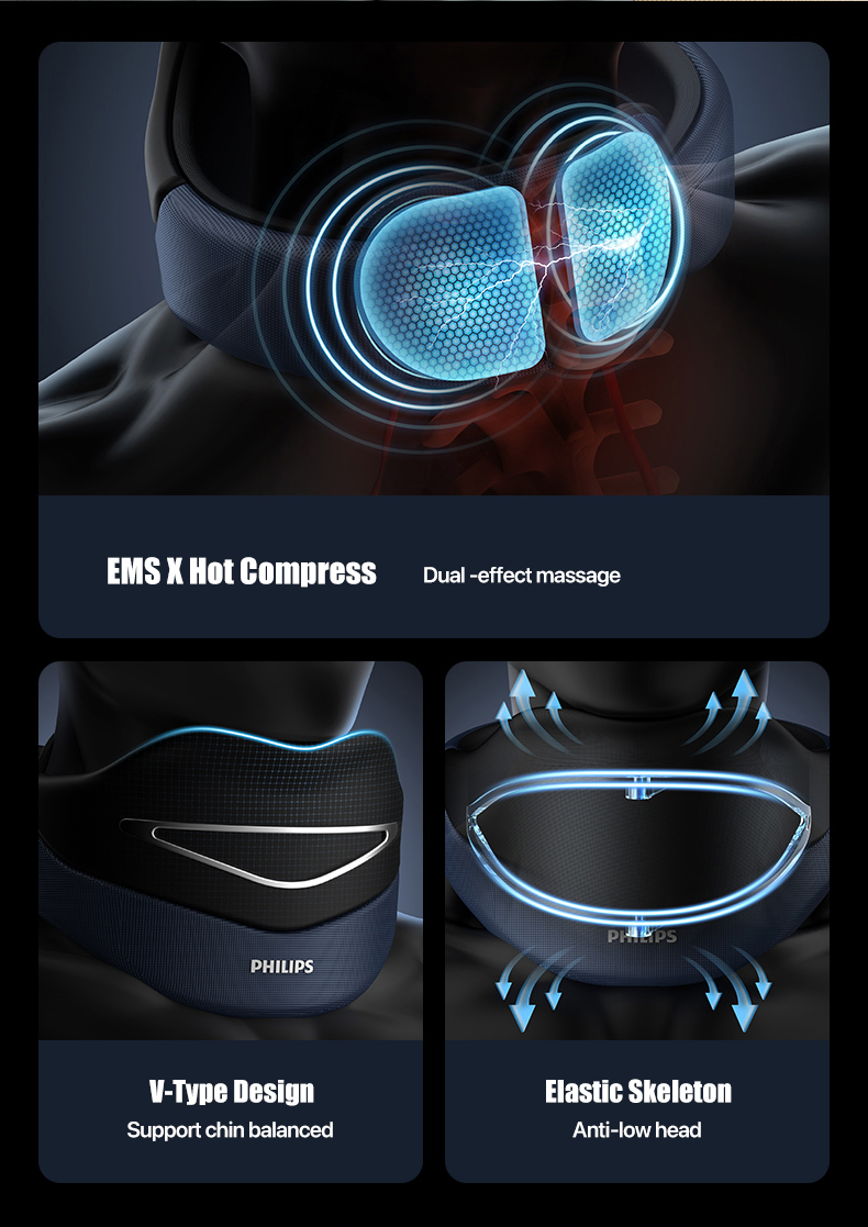 Philips Neck Massager EMS Pulse Hot Compress Support 3-1 Neck Support ...