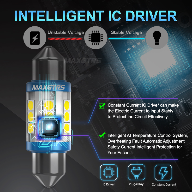 MAXGTRS 2x Car Festoon C5W C10W 31mm/36mm/39mm/41mm Bulb 3030 Chip Led Canbus Interior Reading ...