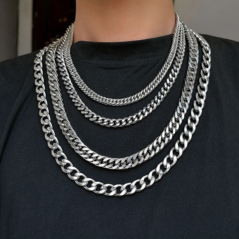 Stainless Steel Chain Necklace Long Hip Hop Necklace for Women Men ...