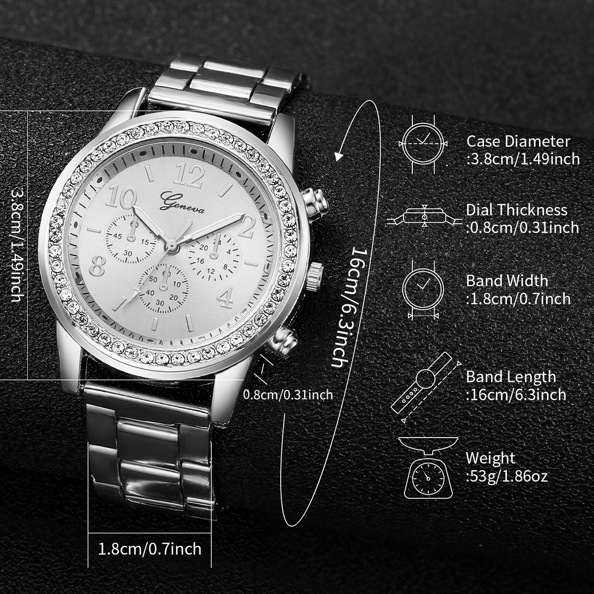 Fashion Women's Quartz Watch - Diamond-Studded Faux Three-Eye Dial ...