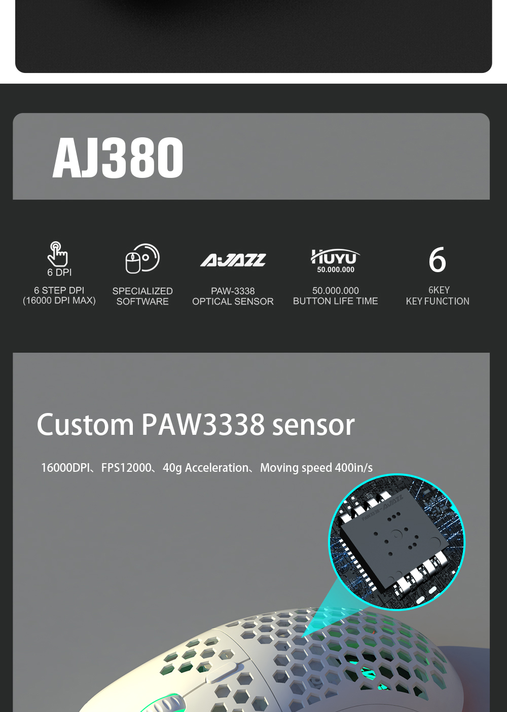 AJAZZ AJ380 RGB Wired Gaming Mouse 16000 DPI Adjustable Mouse 6 Buttons ...