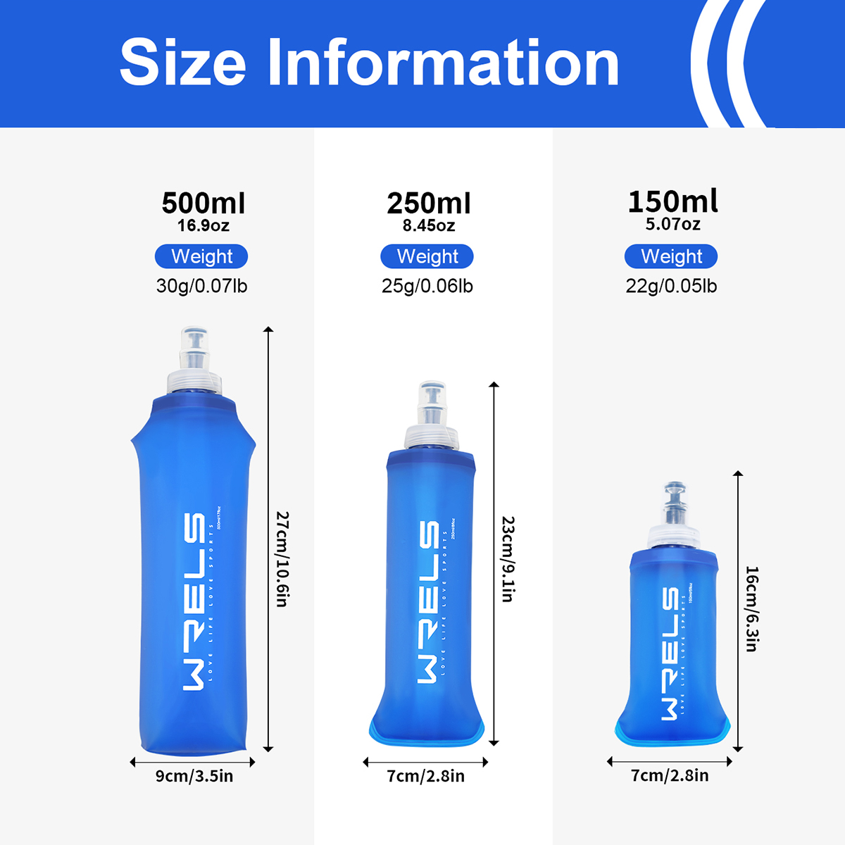 WRELS Collapsible Water Bottle Sport TPU for Marathon Trail Running ...
