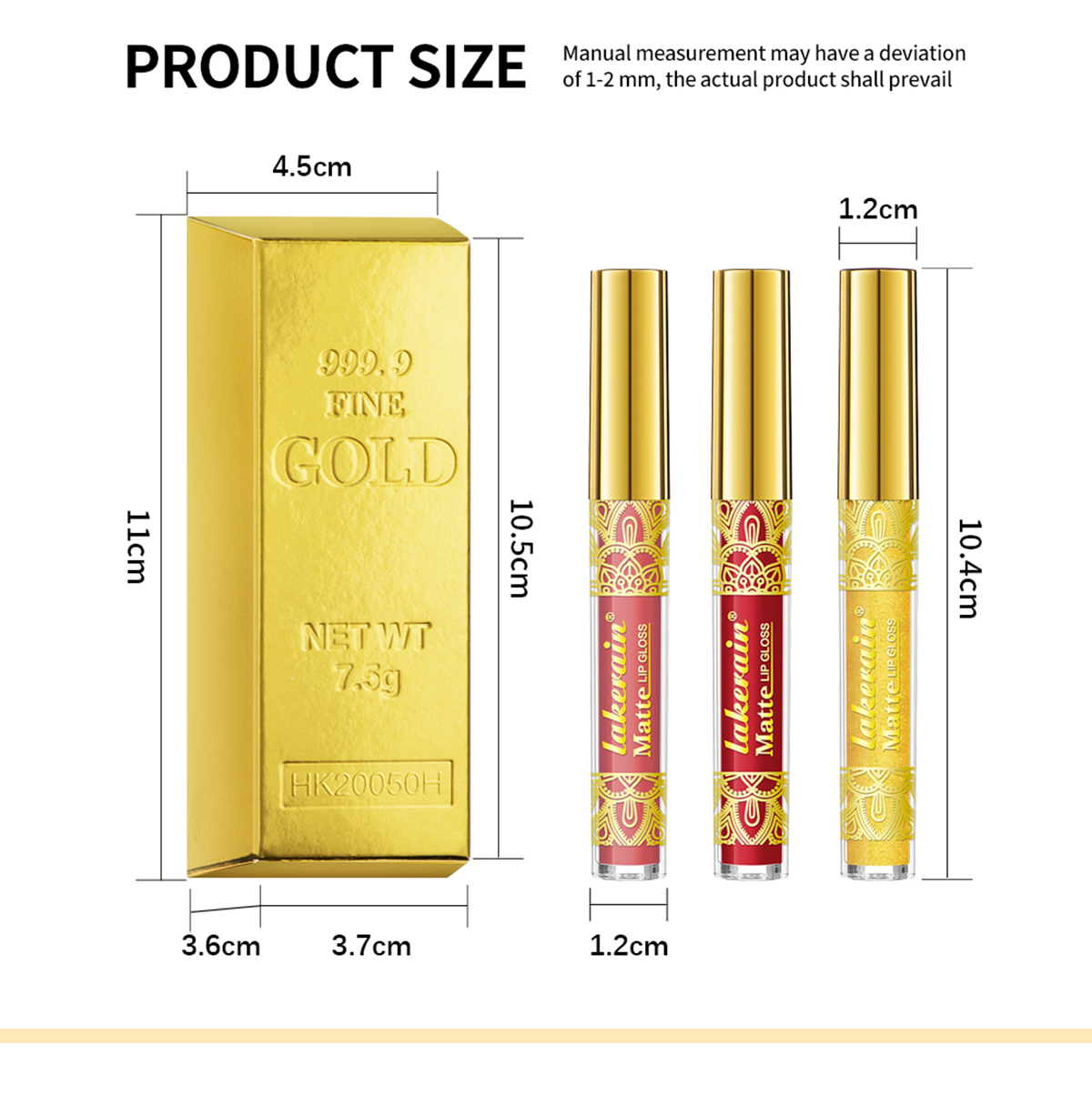3Pcs/Set Glitter Gold Liptin Set Shiny Matte Velvet Waterproof Mini ...