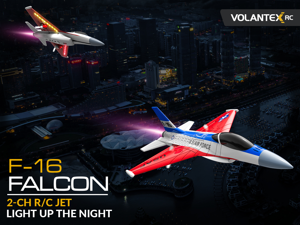 Volantex RC Airplane 2.4Ghz 2CH F16 Falcon With Cool Lights EPP Foam Airplane Control Light ...