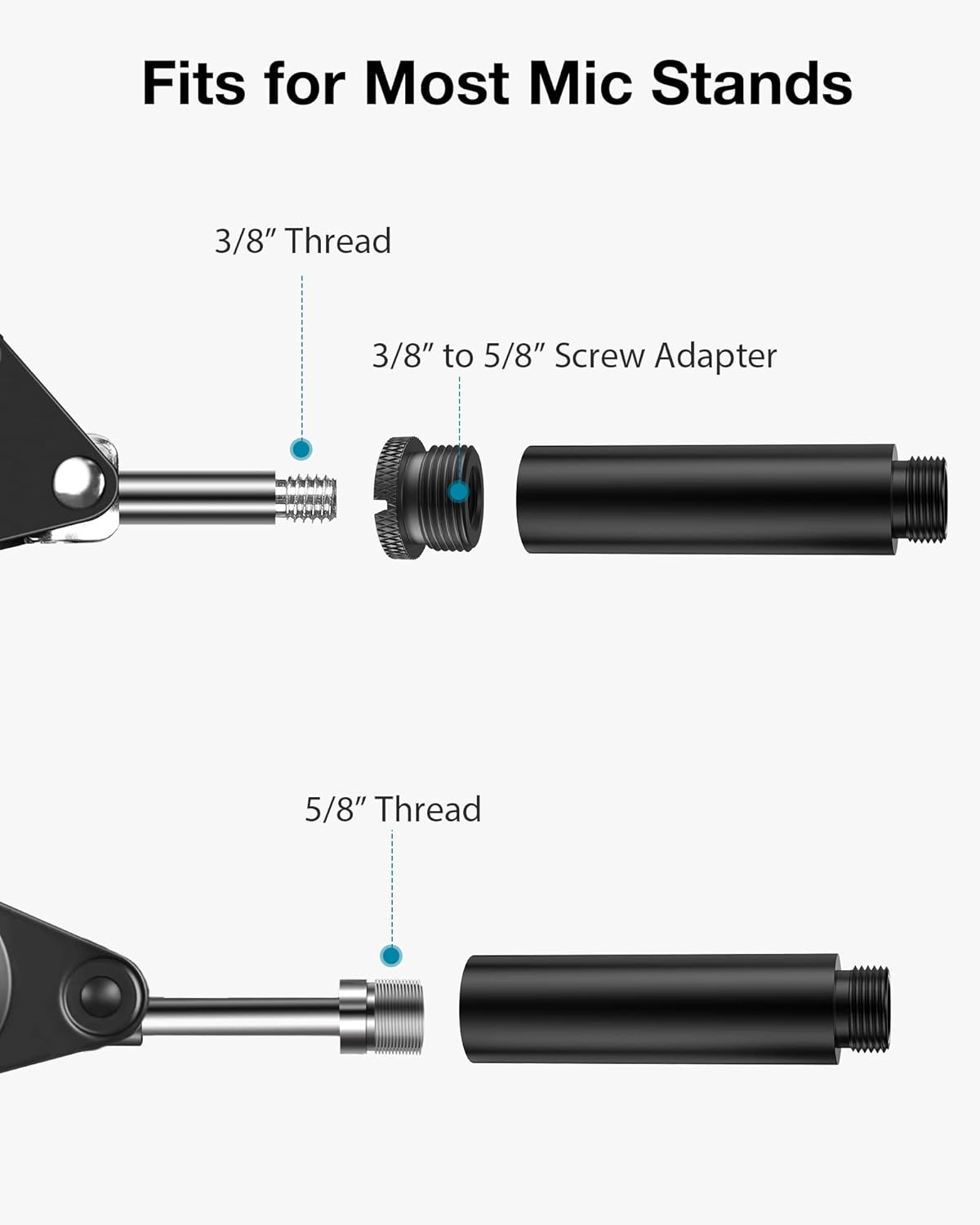 Mic Stand Extension Tube 5/8 Inch Microphone Extension Pipe Aluminium ...