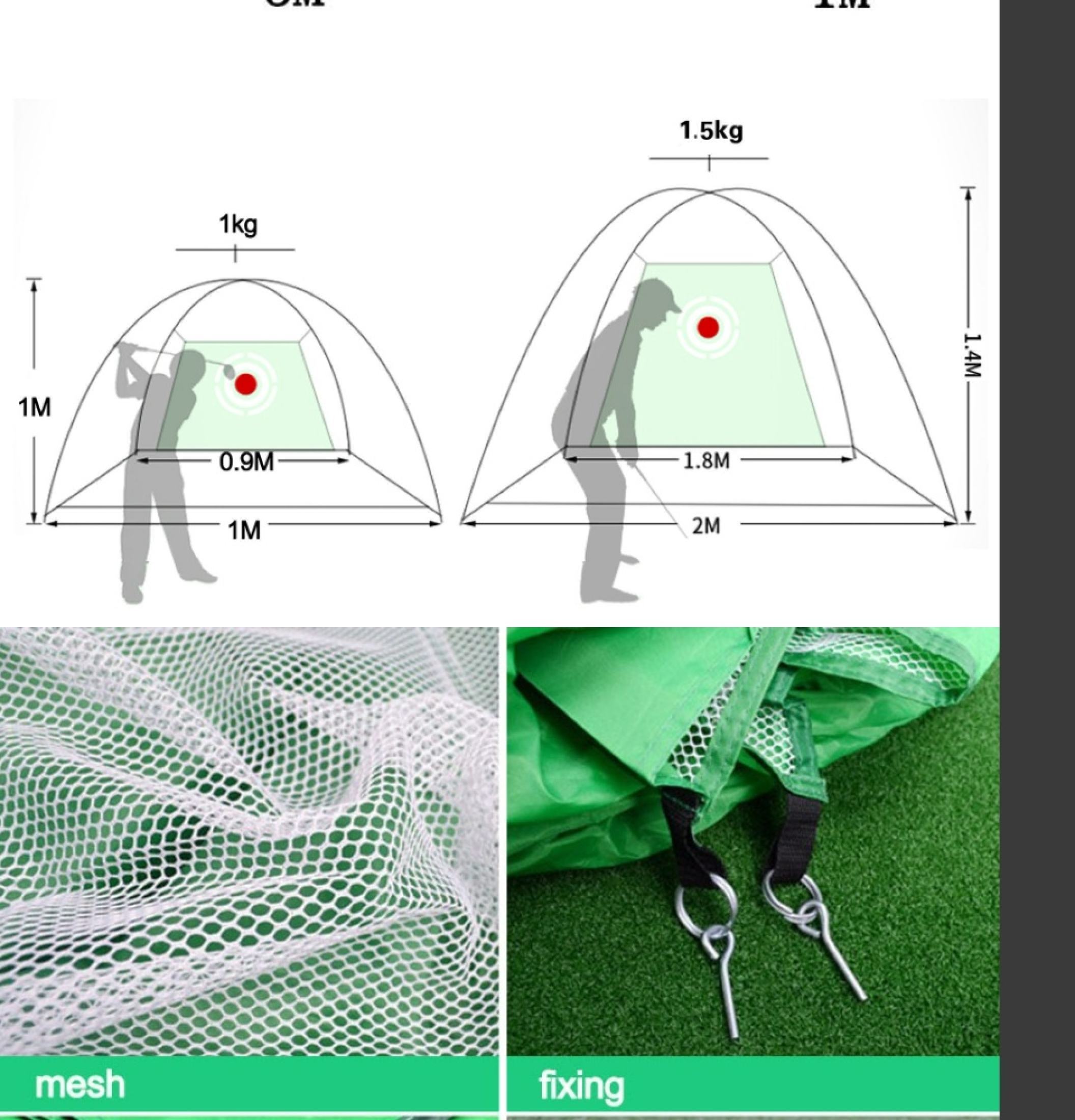 Indoor Outdoor Golf Tent Practice Hitting 1M/2M/3M Net Portable ...