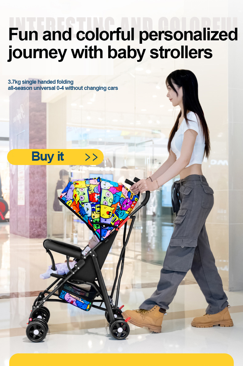 Baby stroller, lightweight and foldable, children's stroller, high ...