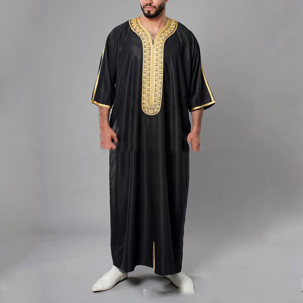 Fashion Men Jubba Thobes Muslim Robe Ethnic Style Jubah Lelaki Lengan ...