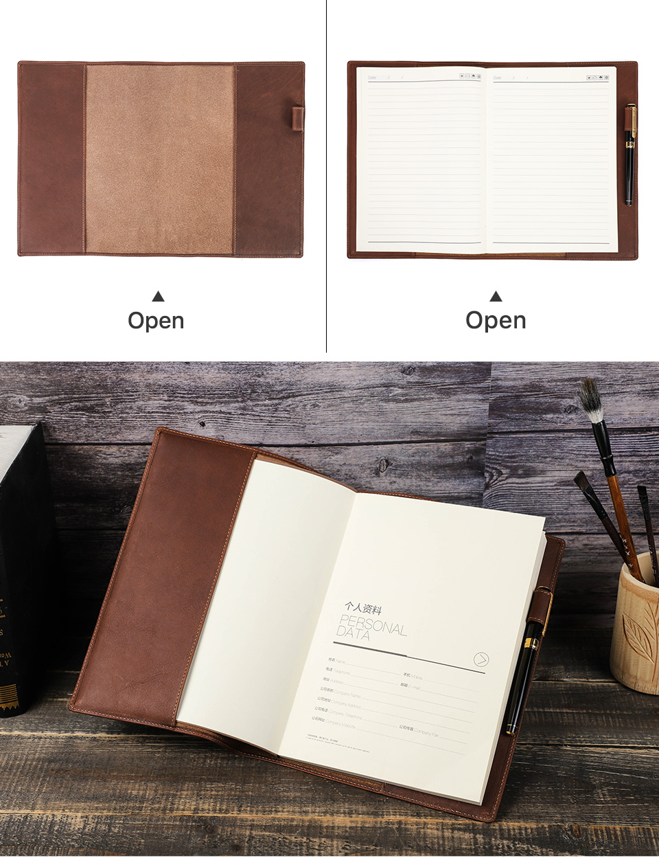 CONTACTS FAMILY Retro Genuine Leather Book Cover Sleeve Protector with ...