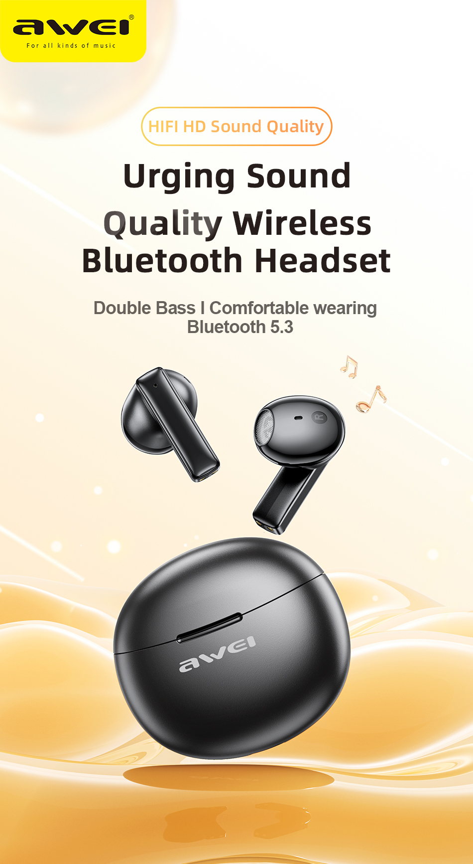 Awei T87 Bluetooth Earphone Wireless Earbud ENC Call Noise Cancelling Earbuds 0.06s Low Latency ...