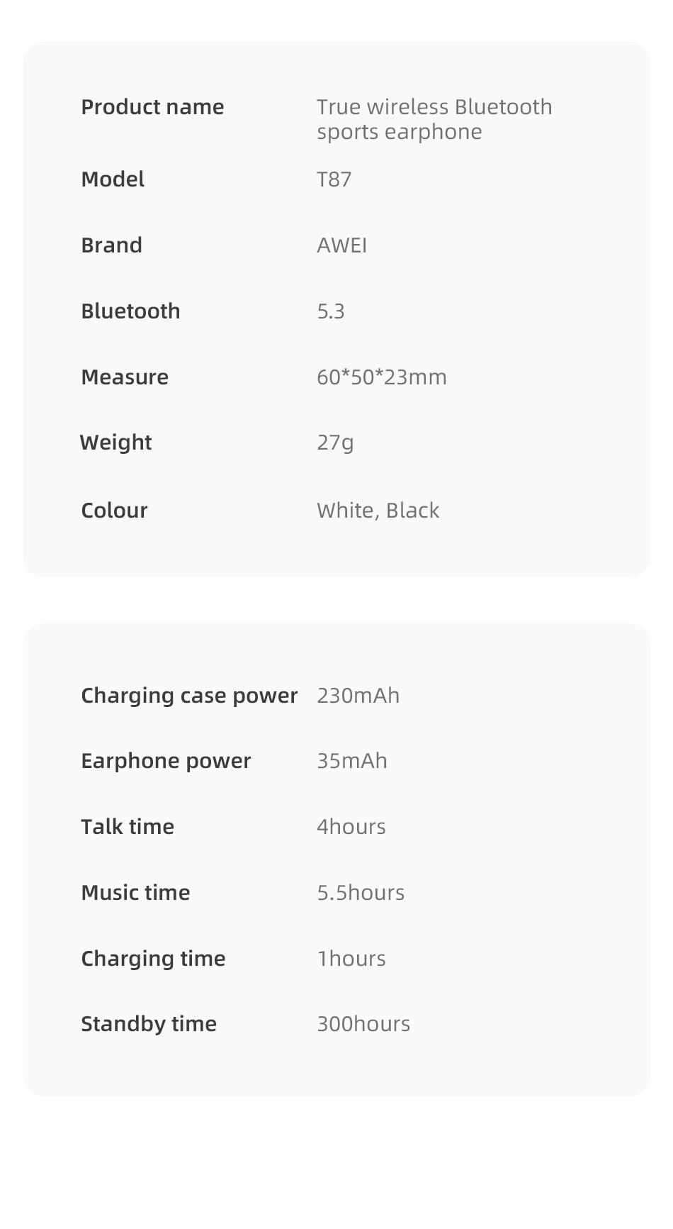 Awei T87 Bluetooth Earphone Wireless Earbud ENC Call Noise Cancelling ...