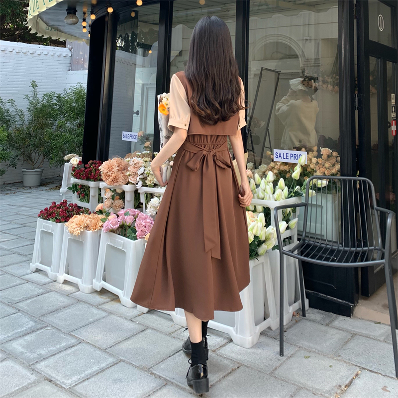 TINA Simple Large Size Suit High Waist Stitching False Two-Piece Dress Women's Summer Korean ...