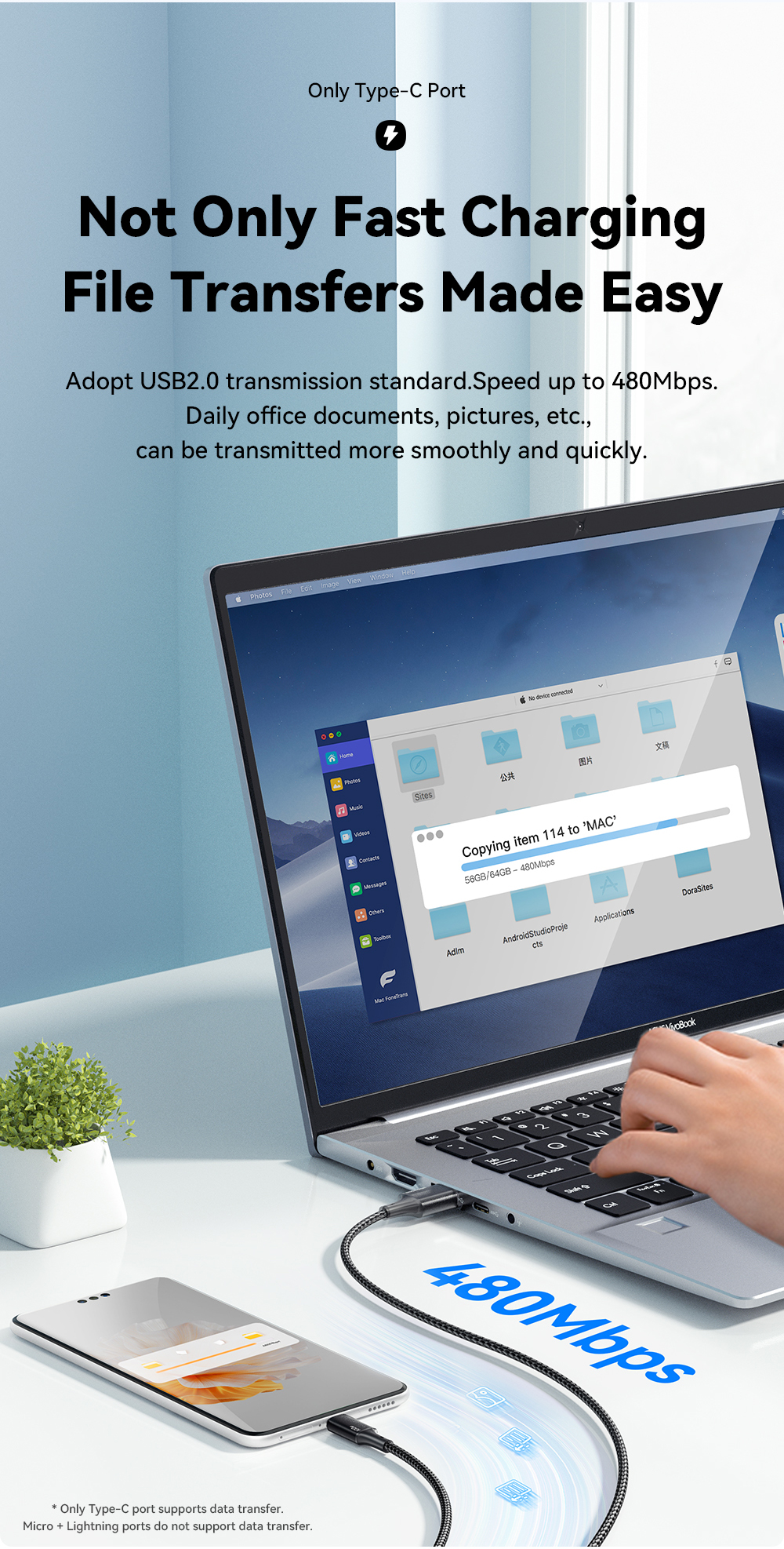 ESSAGER 7A 100W 3 in 1 USB Type C Cable Micro Iph Plug Wire Mobile ...