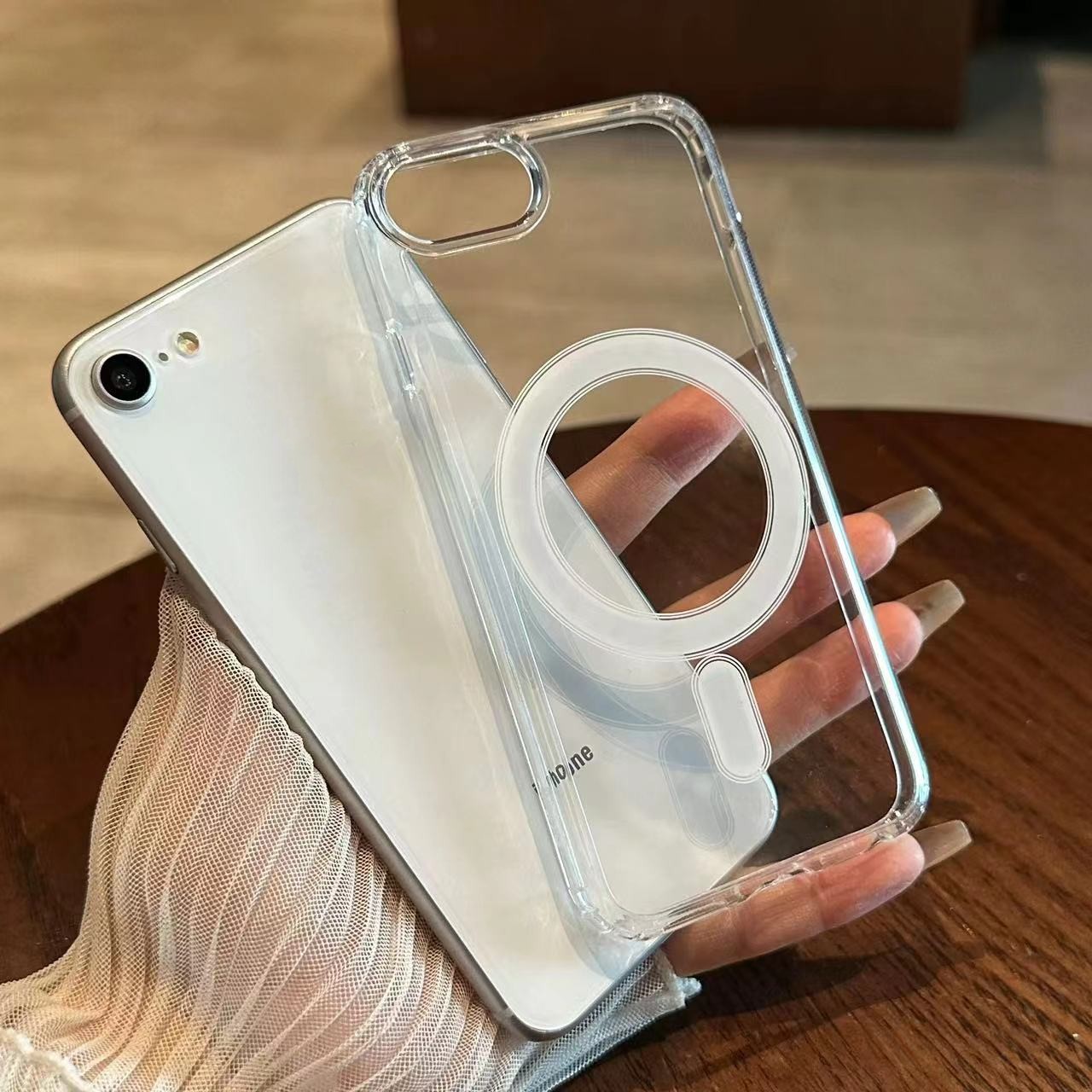 Magnetic transparent shock-absorbing phone case, compatible with iPhone 7/8SE/7Plus/8plus/X/XS ...