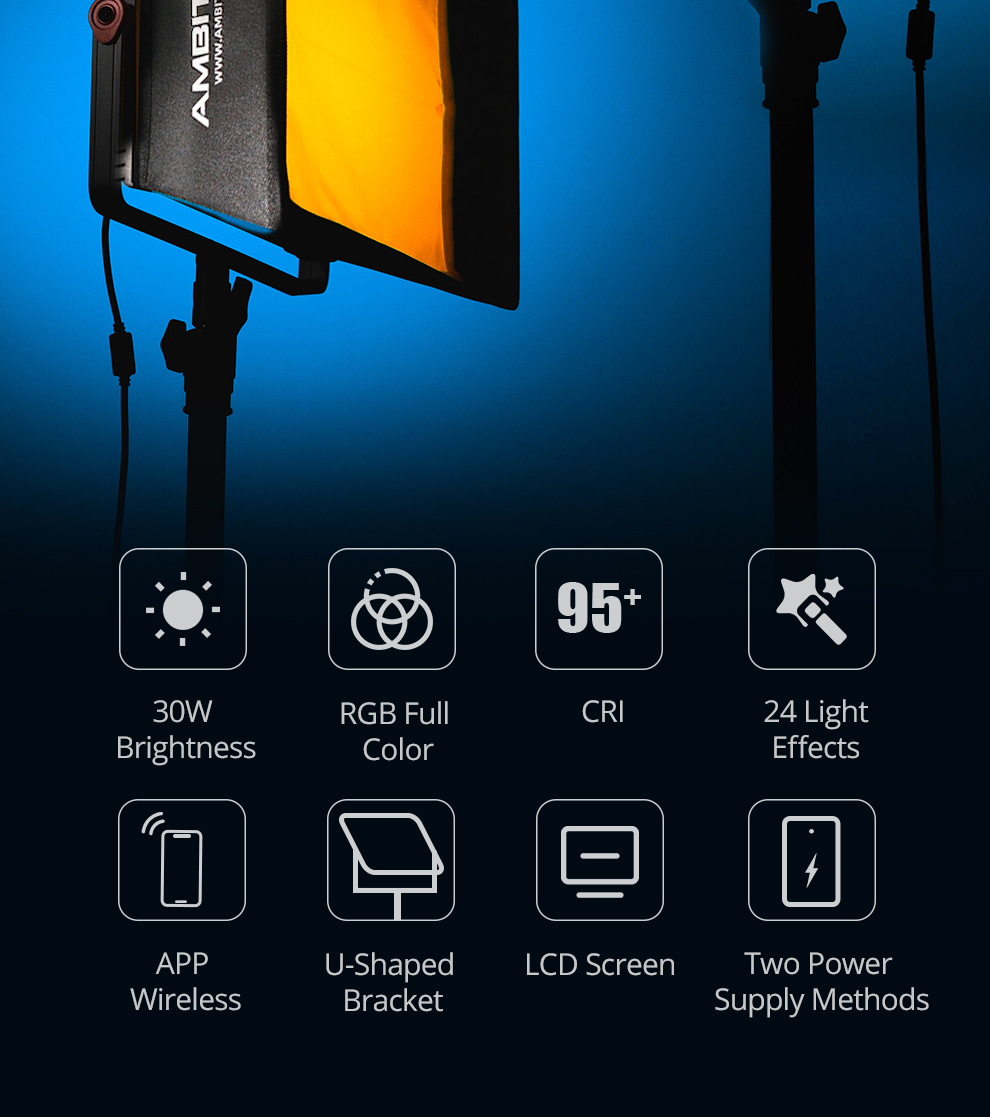 AMBITFUL 30W P35R RGB Full Color Fill Light 2800-6800K LED Video Light ...