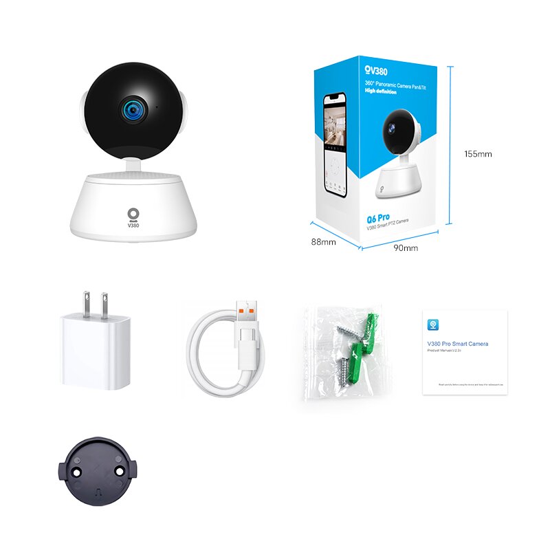 V380 Q6 Pro 3MP CCTV Camera Wi-Fi Connect to Cellphone Smart Home ...