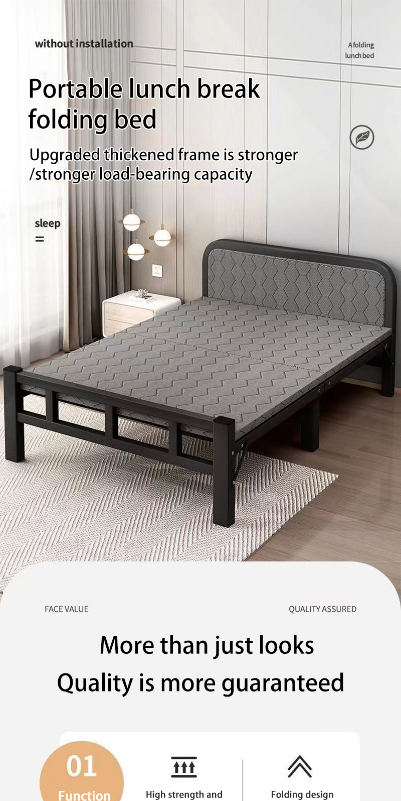 Metal Folding Bed 75/90/120cm Portable Single/Double Bed frame for Home ...