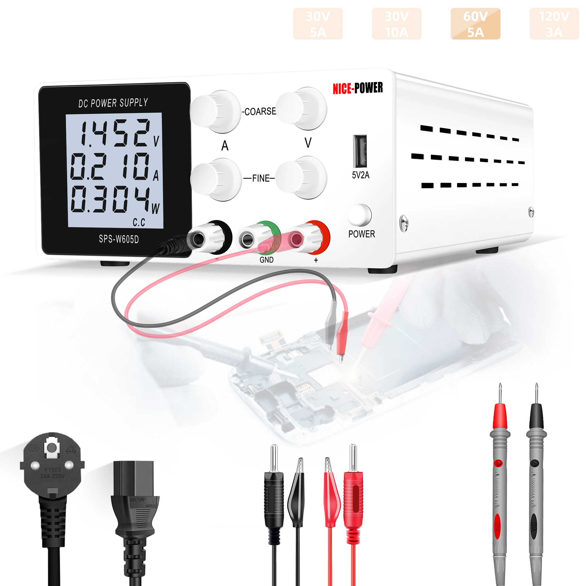 LCD Laboratory DC Power Supply 30V 10A/5A Lab Power Supply Adjustable ...