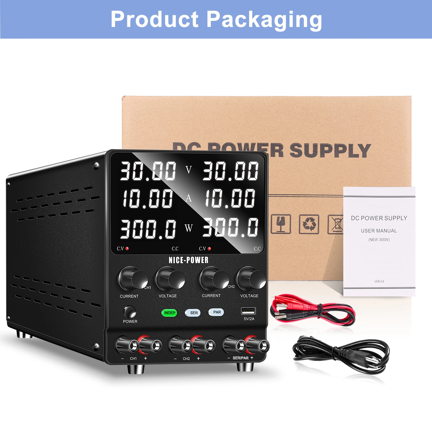 NICE-POWER High Precision Dual-Channel DC Power Supply 30V 10A/5A ...