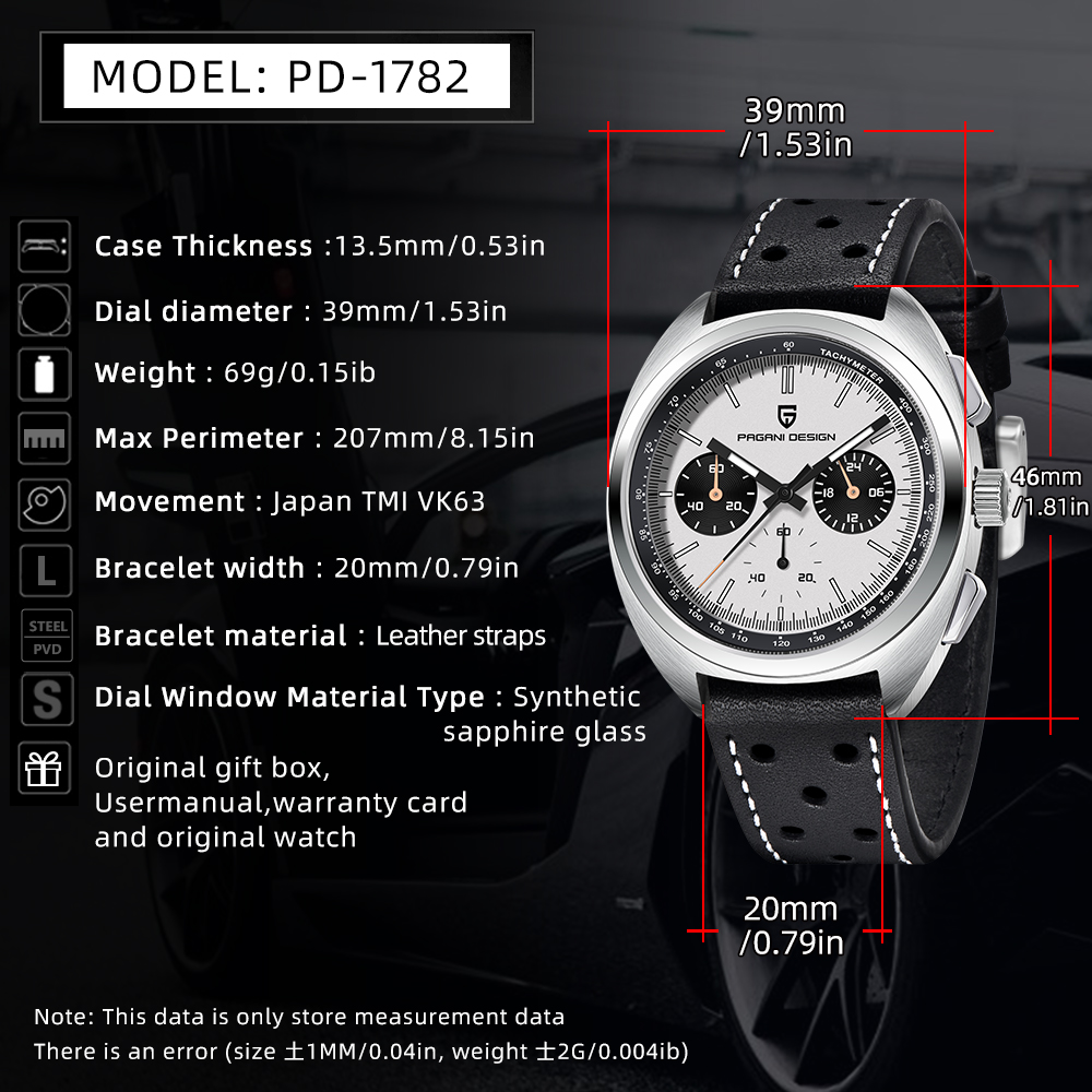 PAGANI DESIGN Panda Dial Men Watch Japan VK63 Chronograph Quartz ...