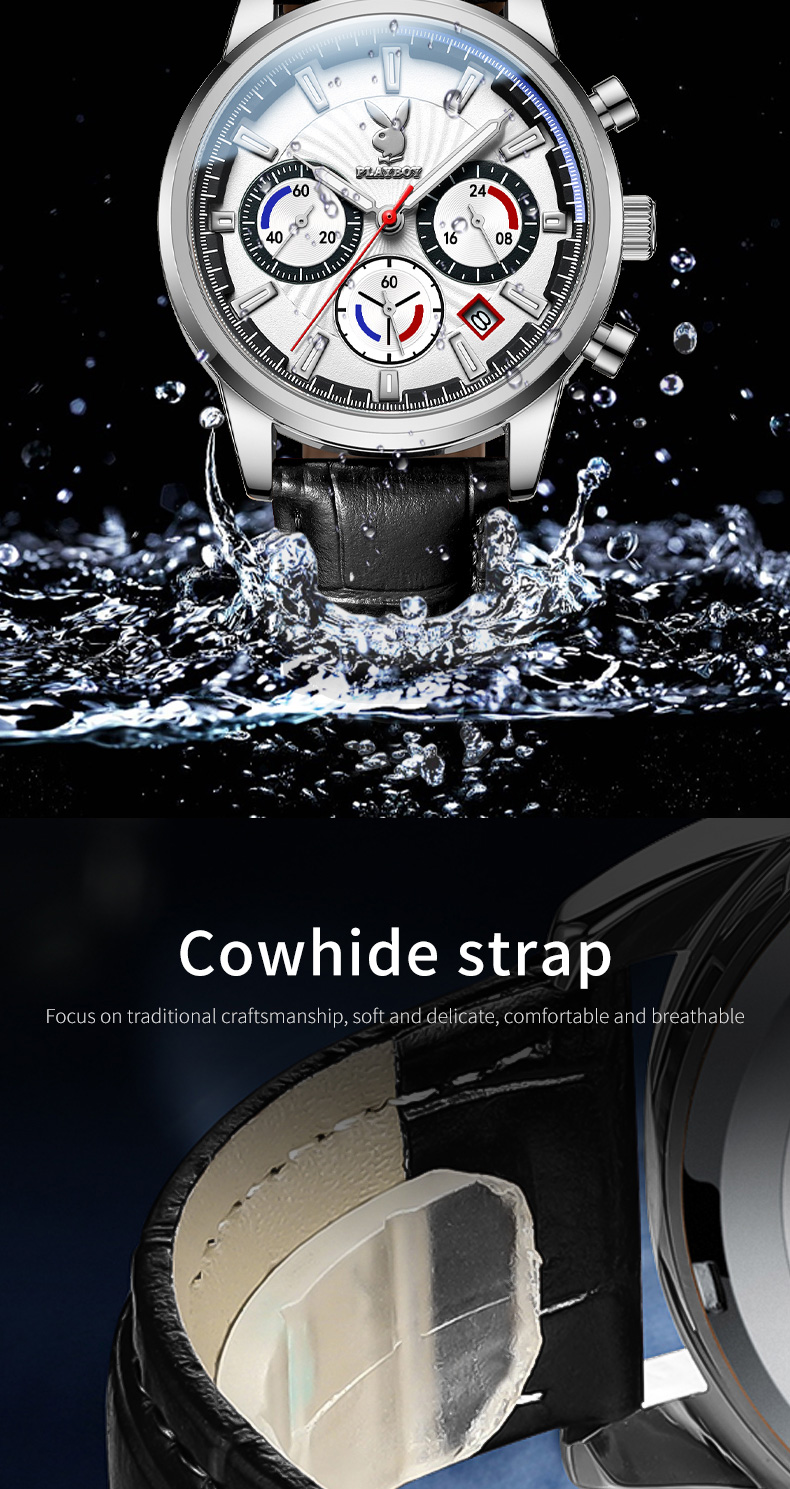 PLAYBOY Watch For Men Waterproof Luminous with Chronograph Calendar Men ...
