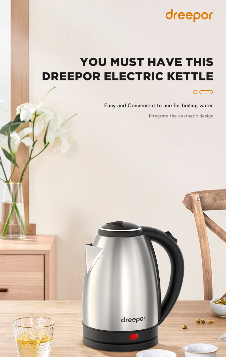 Dreepor 2L Electric Kettle Stainless Steel Water Kettle Electric Heater ...