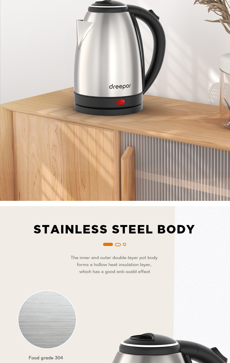 Dreepor 2L Electric Kettle Stainless Steel Water Kettle Electric Heater Easy and Convenient ...