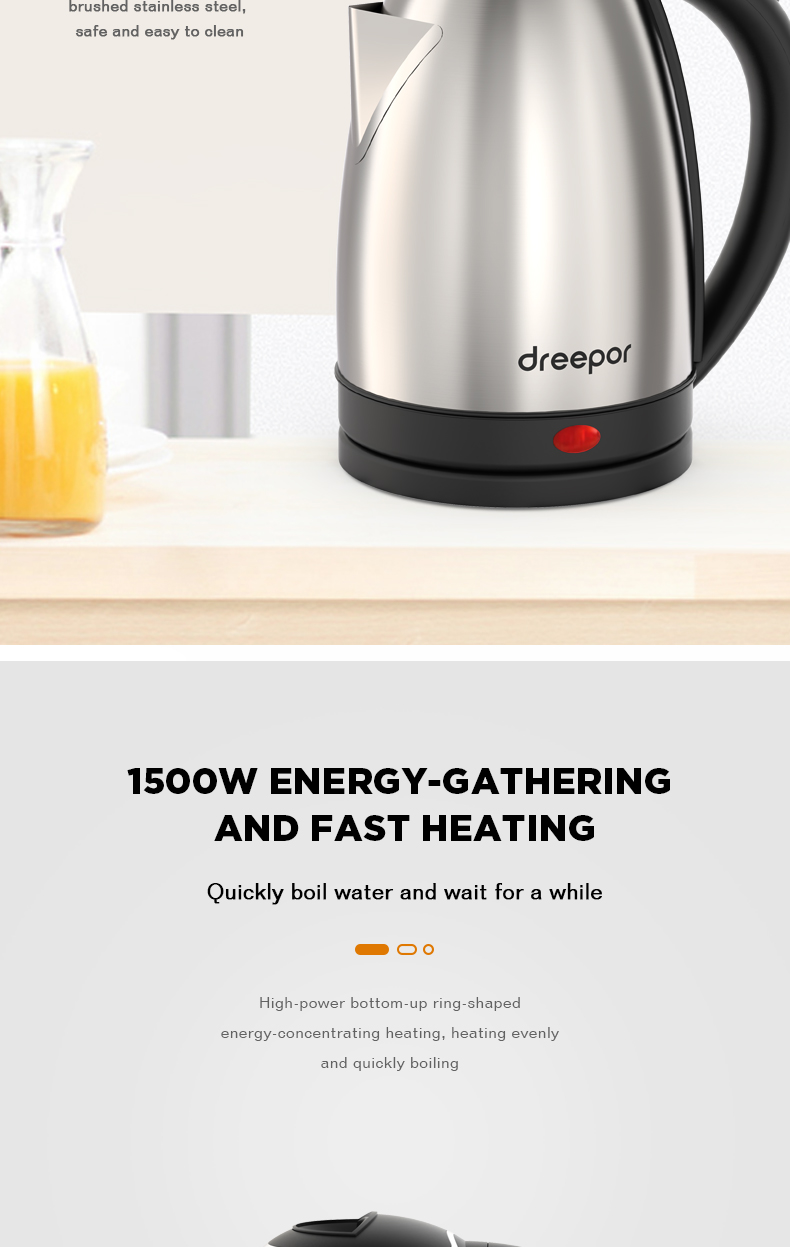 Dreepor 2L Electric Kettle Stainless Steel Water Kettle Electric Heater ...
