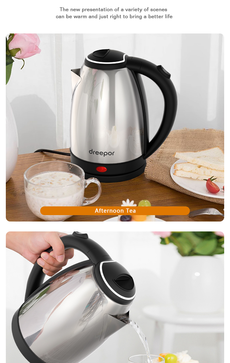 Dreepor 2L Electric Kettle Stainless Steel Water Kettle Electric Heater Easy and Convenient ...