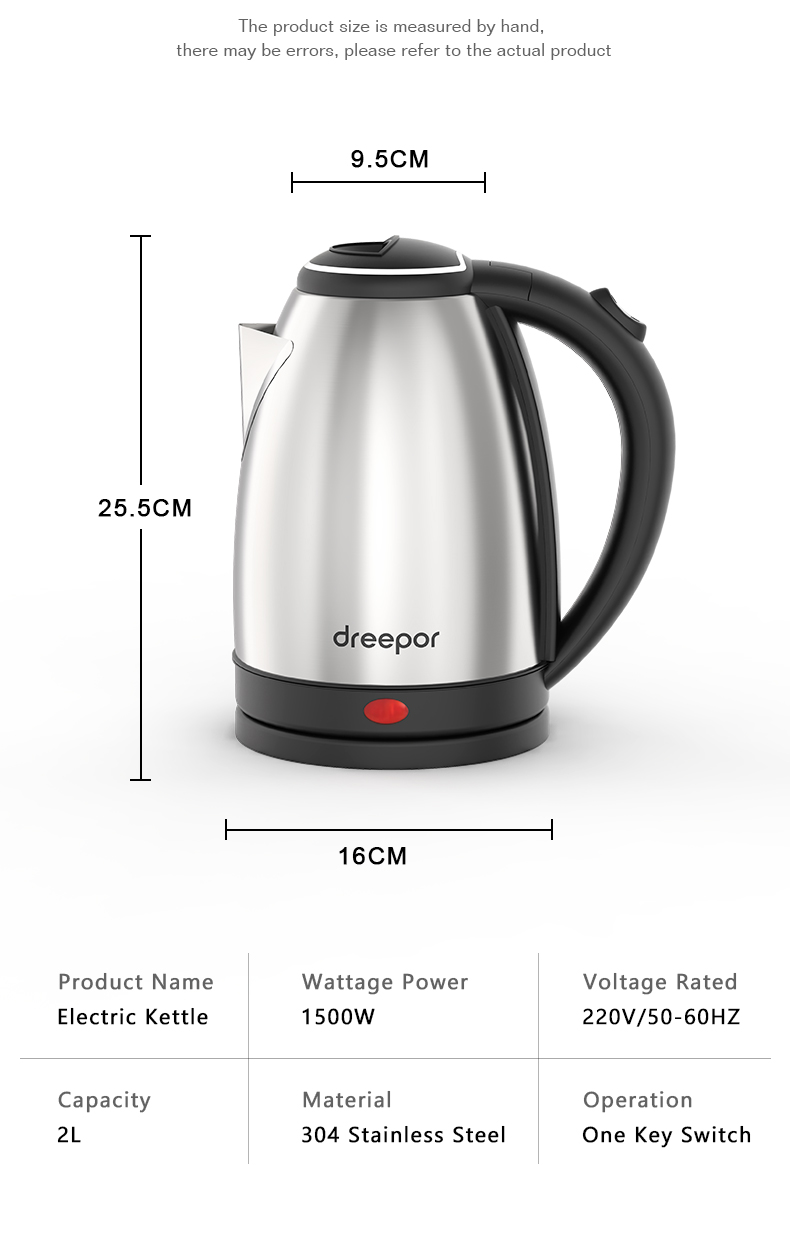 Dreepor 2L Electric Kettle Stainless Steel Water Kettle Electric Heater ...