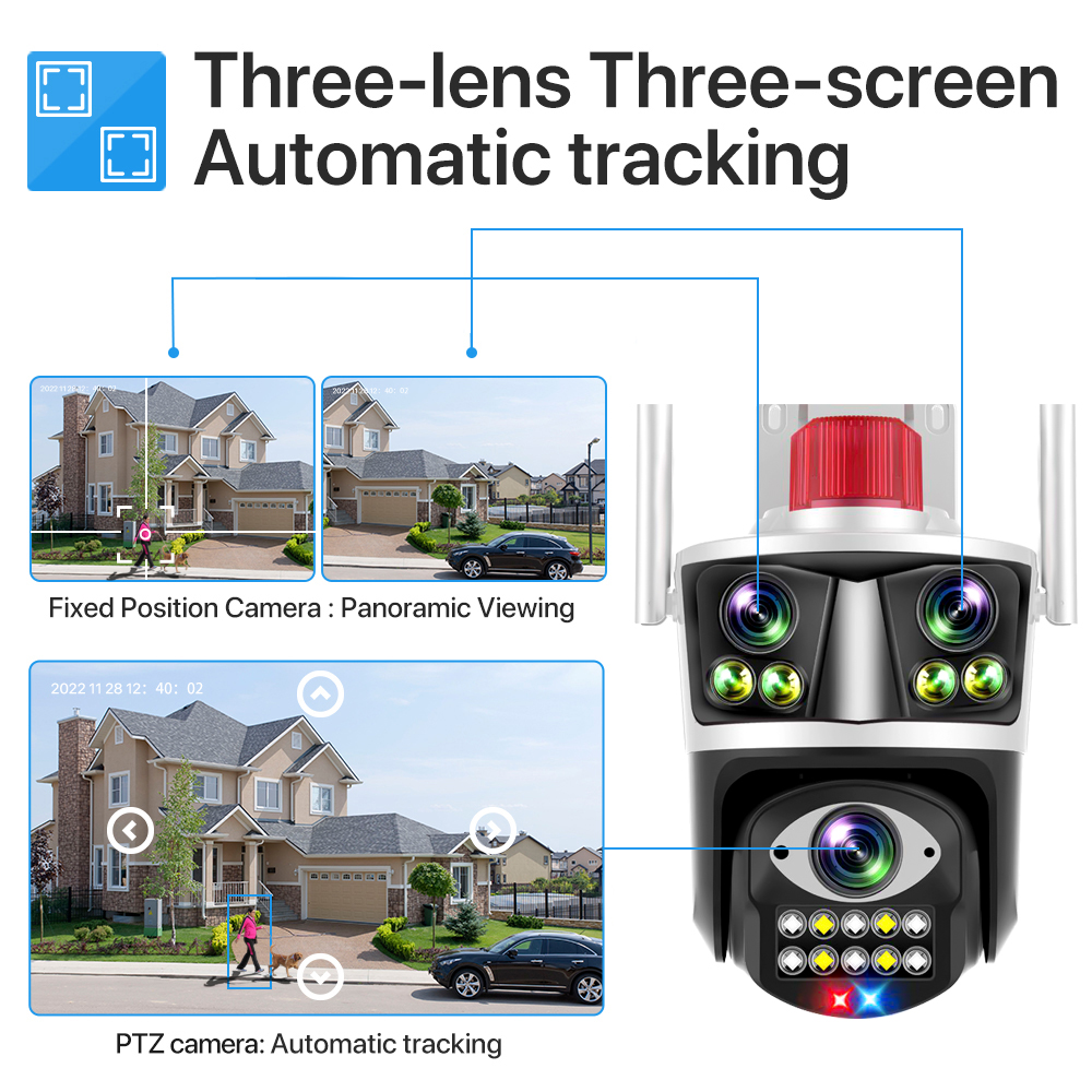 LLSEE 12MP 6K 10X magnification 3 lens CCTV wireless outdoor camera 360 ...