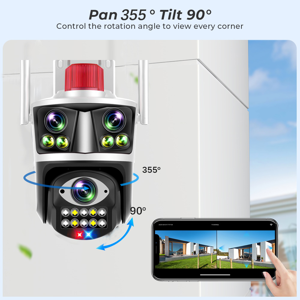 LLSEE 12MP 6K 10X magnification 3 lens CCTV wireless outdoor camera 360 ...