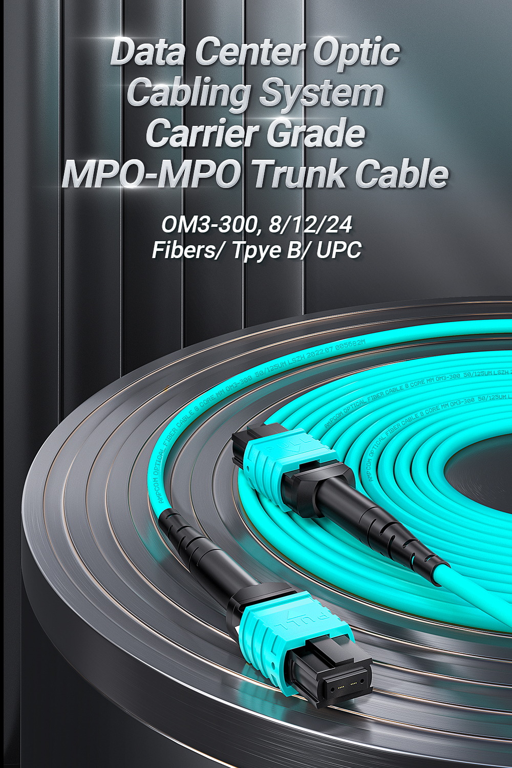 AMPCOM MPO to MPO Type B Fiber Patch Cord OM3 Multimode 8/12/24 Cores ...