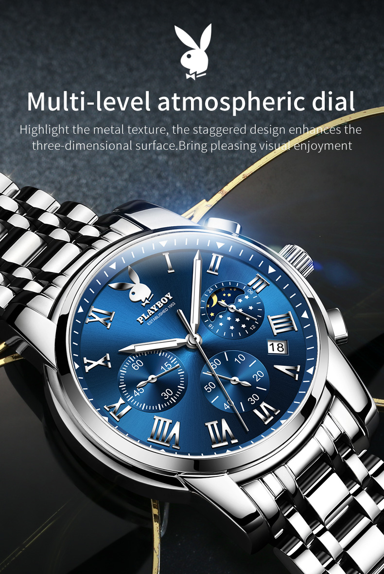 PLAYBOY Watch For Men Waterproof Luminous Chronograph Date Display ...