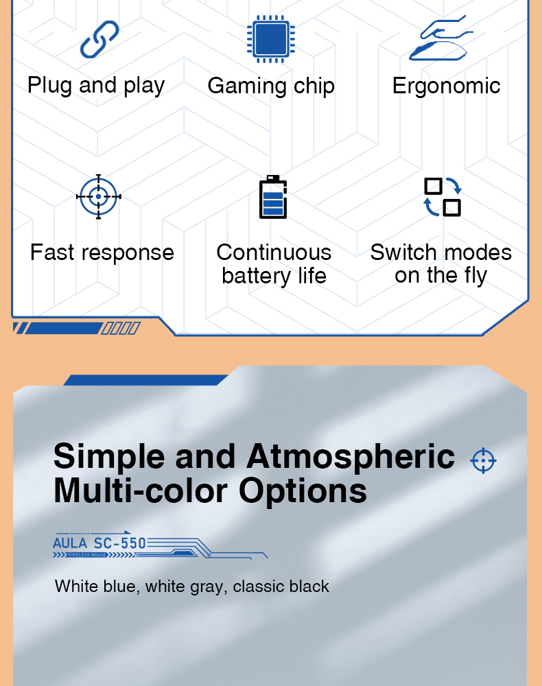 AULA SC550 Gaming Mouse Dual Mode Type-c Wired 2.4G Wireless RGB ...