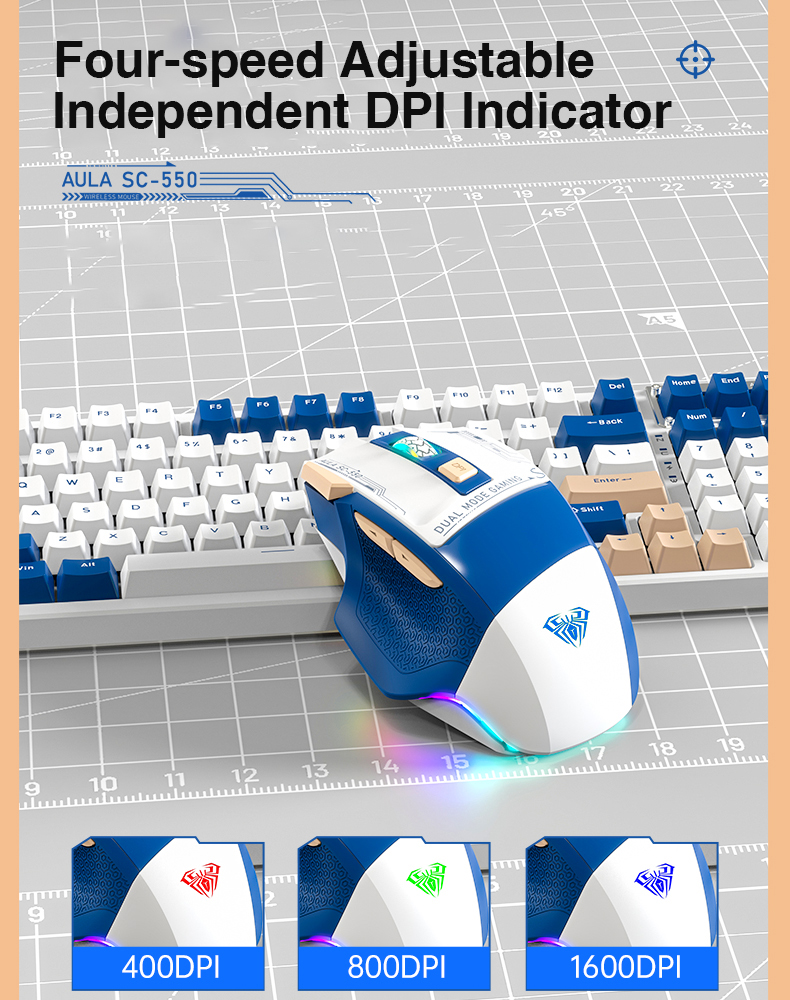 AULA SC550 Gaming Mouse Dual Mode Type-c Wired 2.4G Wireless RGB ...