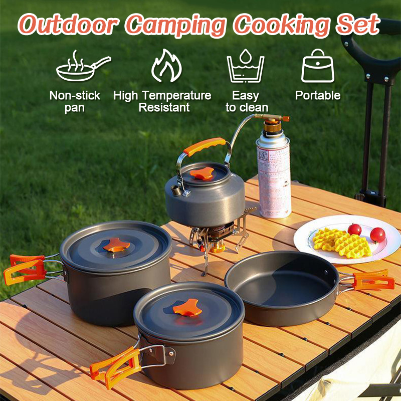【Ship in 24h】10pc/set Camping Cooking Set Outdoor Cookware Kit with ...