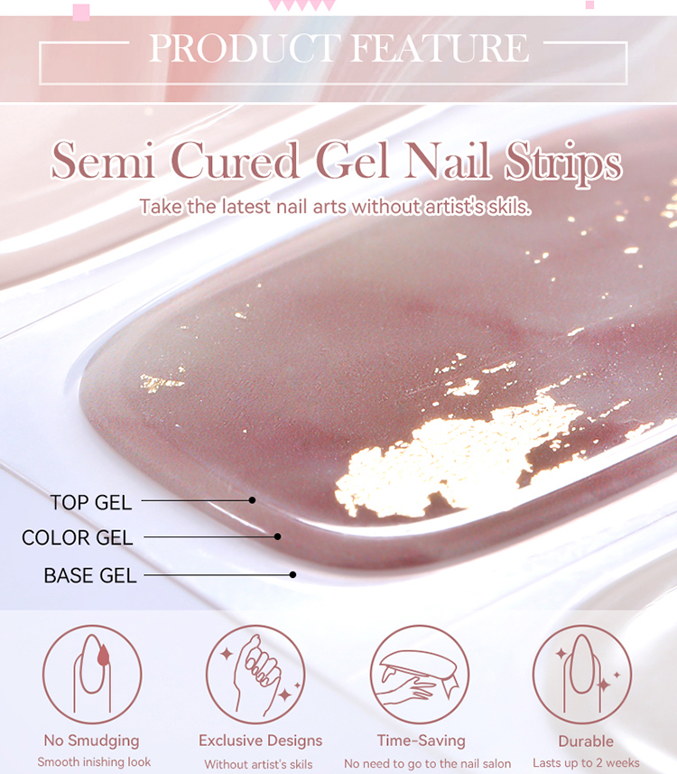 UR SUGAR Semi Cured Gel Nail Sticker Pink Glitter UV Nail Gel Sticker ...