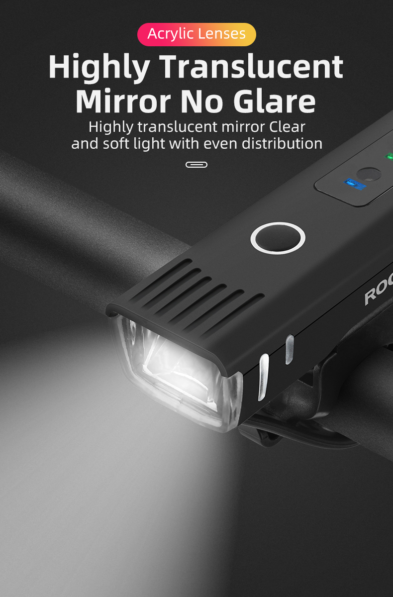 ROCKBROS Smart Bicycle Front Light 250Lumen 1500mAh Sensor Hightlight ...