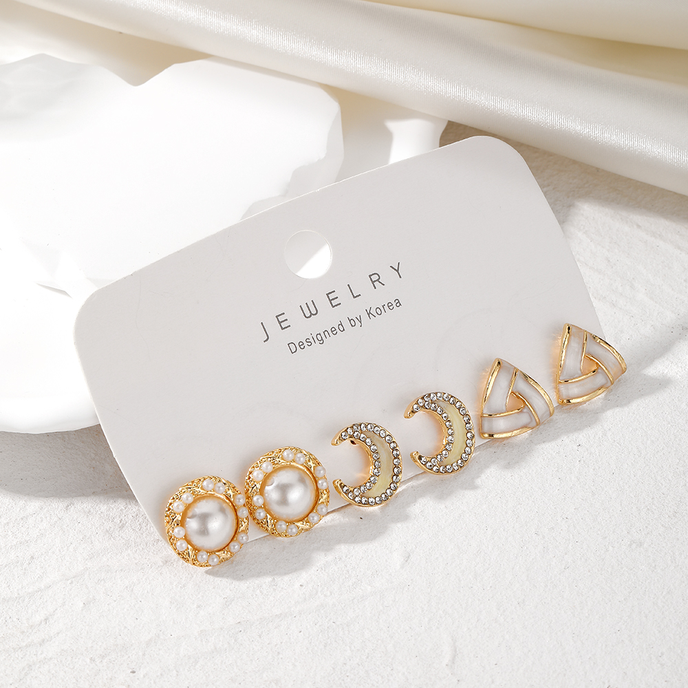 New Fashion Bow Fishtail Moon Pearl Card Earrings 3-Piece Set Various ...