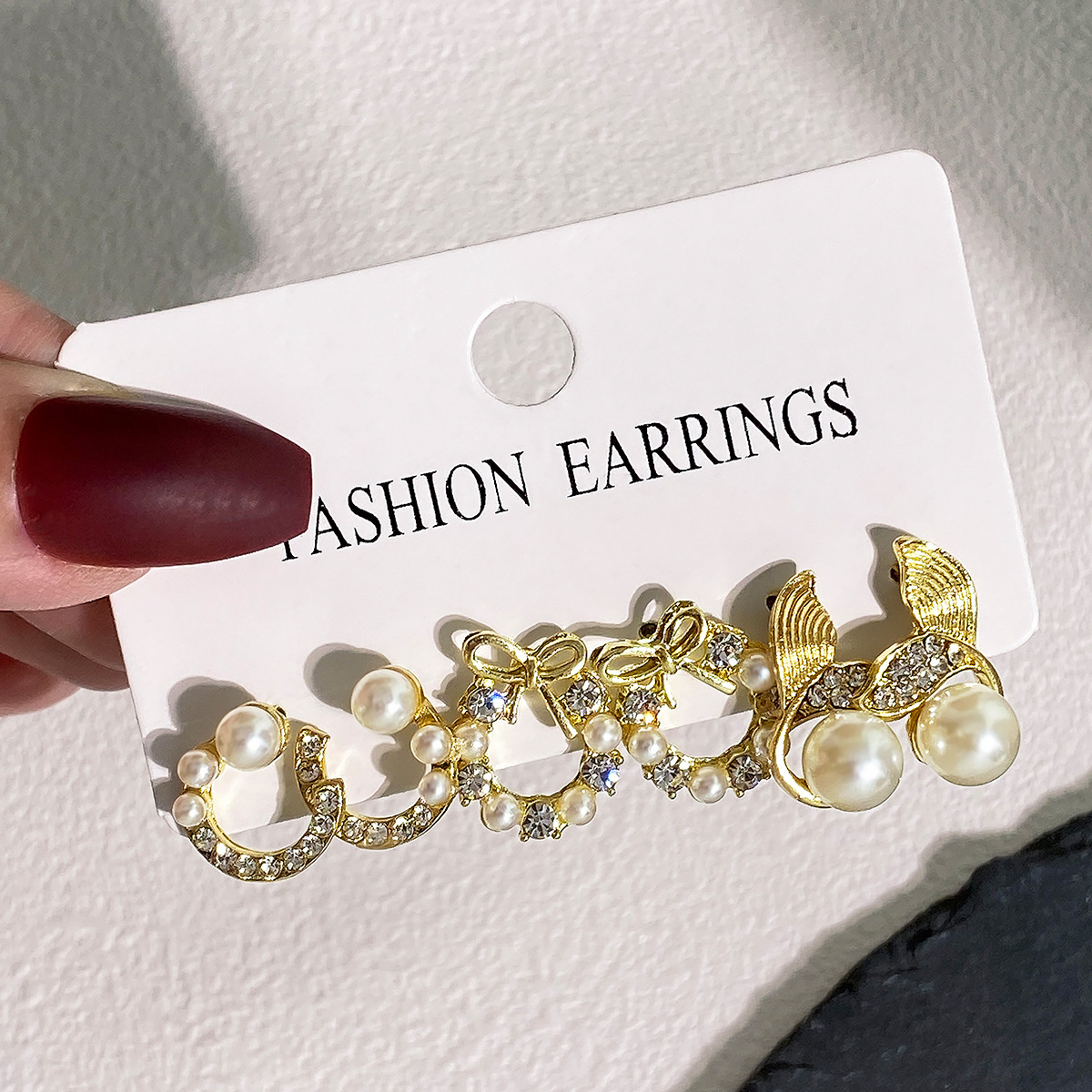New Fashion Bow Fishtail Moon Pearl Card Earrings 3-Piece Set Various ...