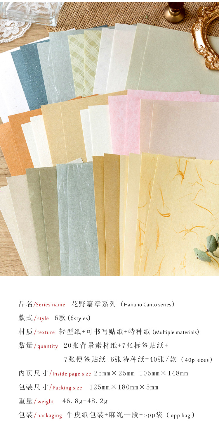 ENWEI 40 Pcs [Hanano Canto Series] Vintage Base Journal Material Paper ...