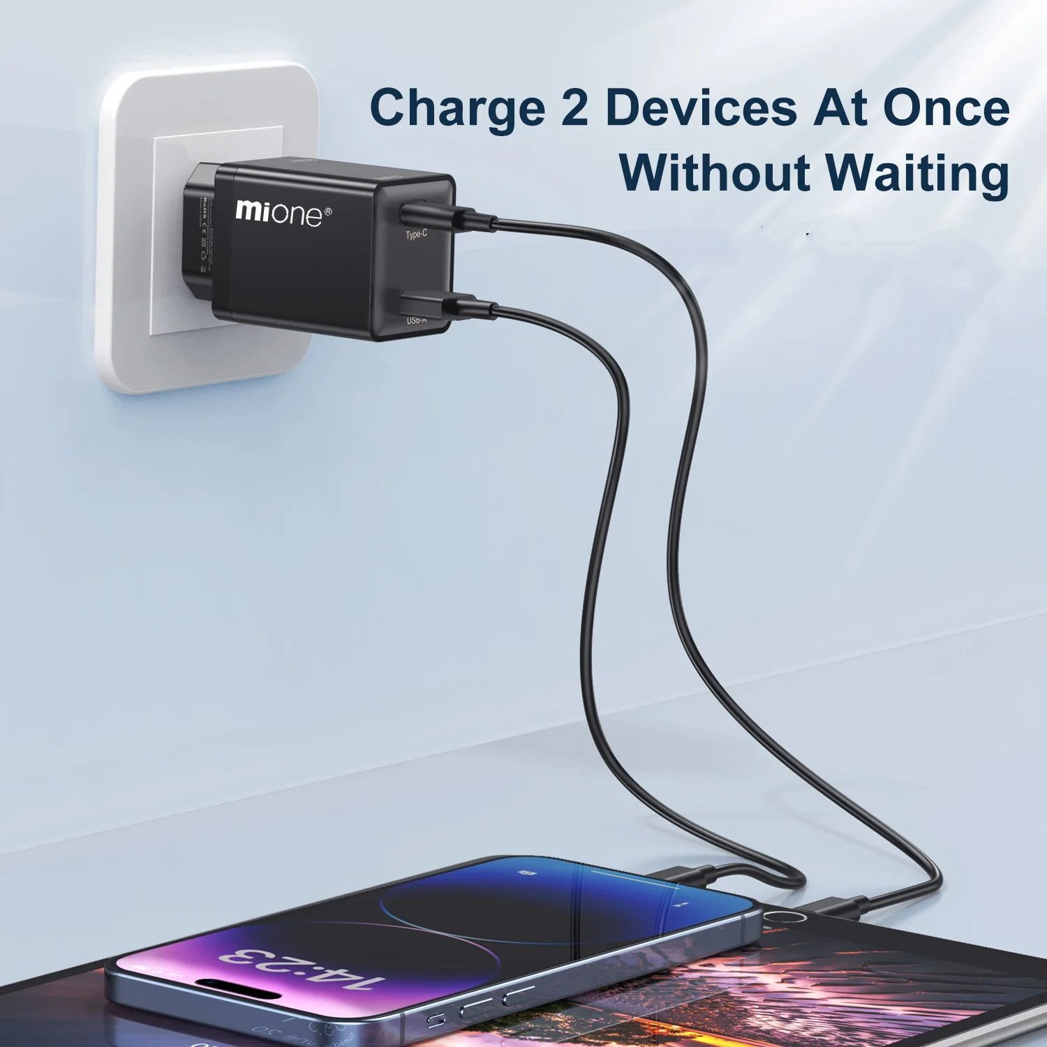 Mione 65W GaN Charger 2 Ports USB C Laptop Charger Type C Adapter 100W ...