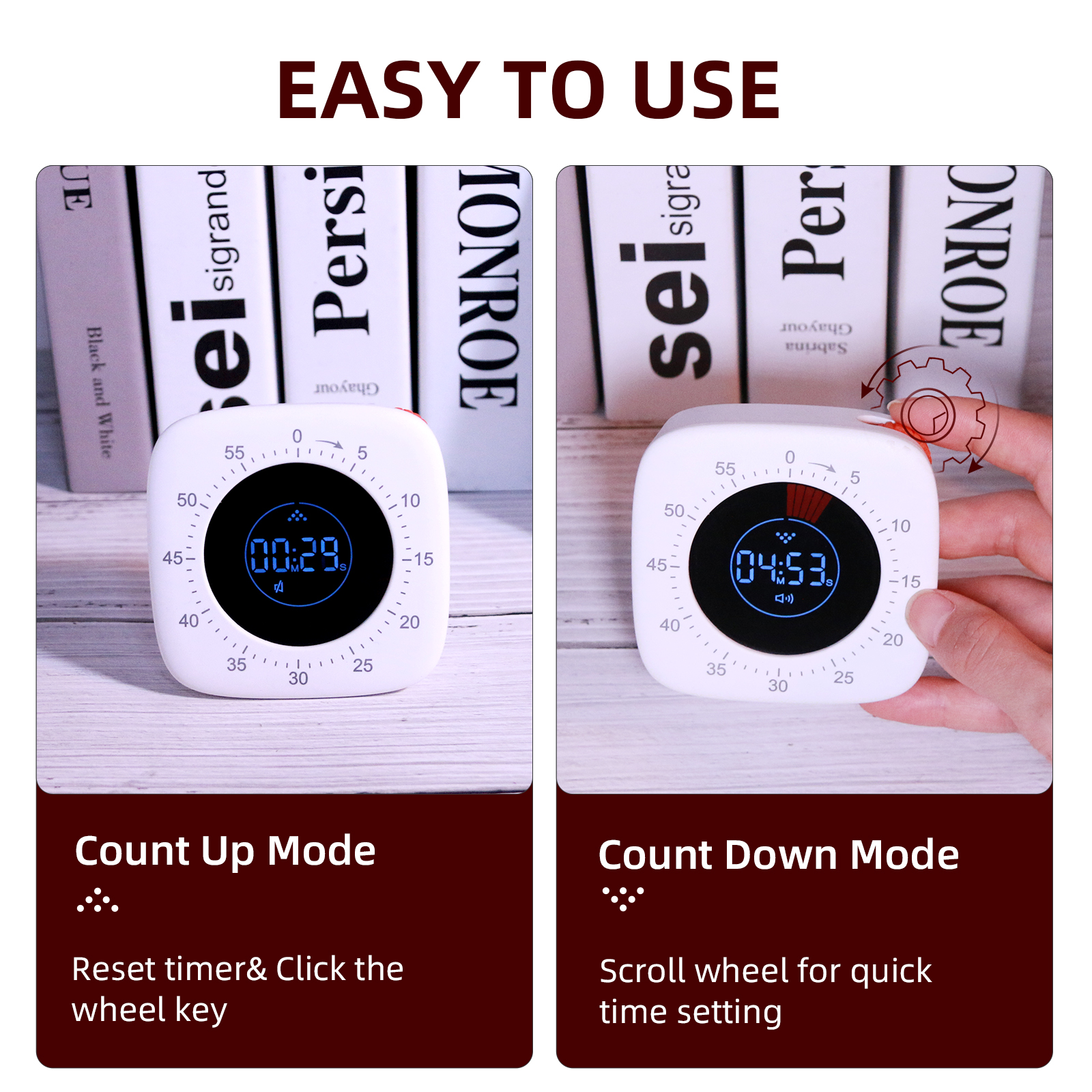 Visual Timer Rechargeable Digital Silcent Timers With 4 Alarm Modes 60