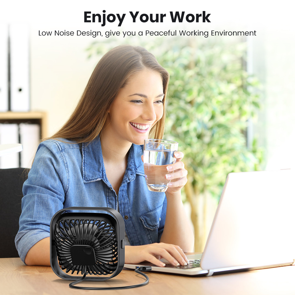 TOPK K51 USB Mini Fan Desktop Plug-in Mute Table Fan 3 Speed Wind 5inch ...