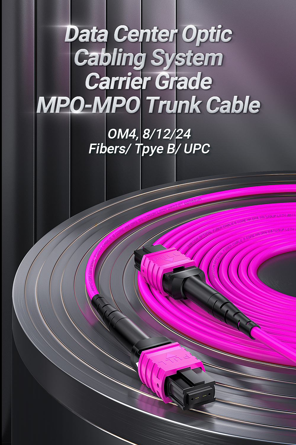 AMPCOM MPO to MPO Type B Fiber Patch Cord OM4 Multimode 8/12/24 Cores ...