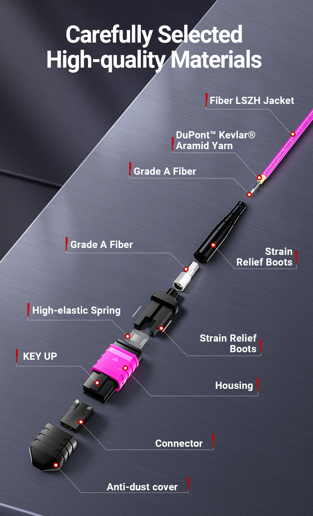 AMPCOM MPO to MPO Type B Fiber Patch Cord OM4 Multimode 8/12/24 Cores ...