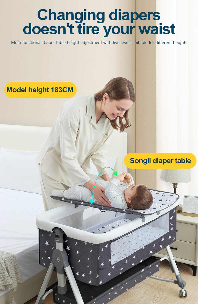 Crib Multifunctional five-position liftable crib with changing table ...